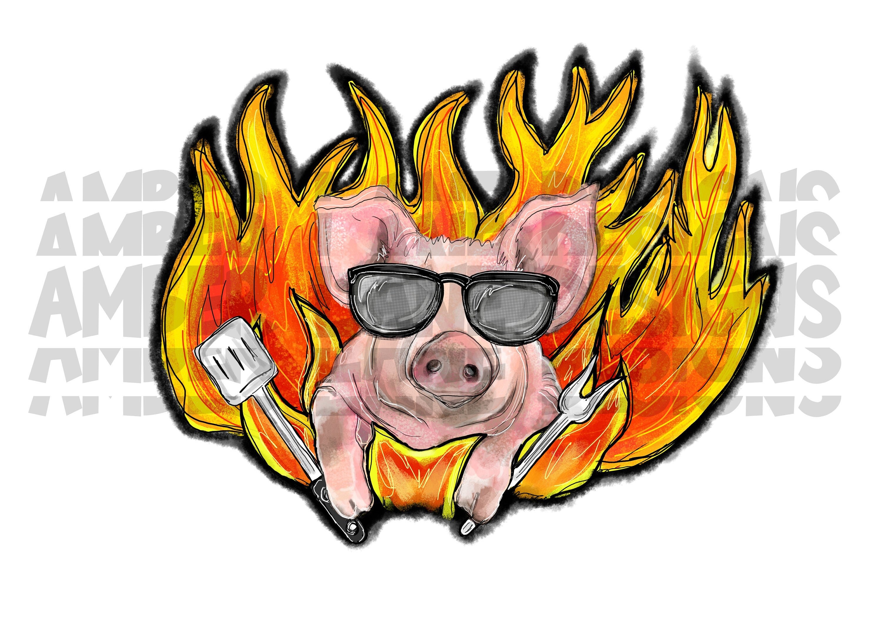 Pig BBQ Cooking PNG Flames Cute pig png Hand Drawn - Etsy Polska