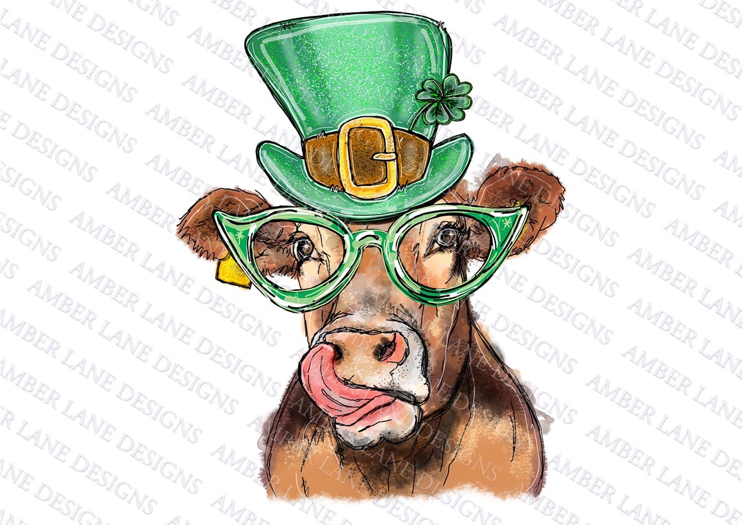 Lucky Bovine Charm: St. Patrick's Day Cow PNG Green Pasture Moo-d ...