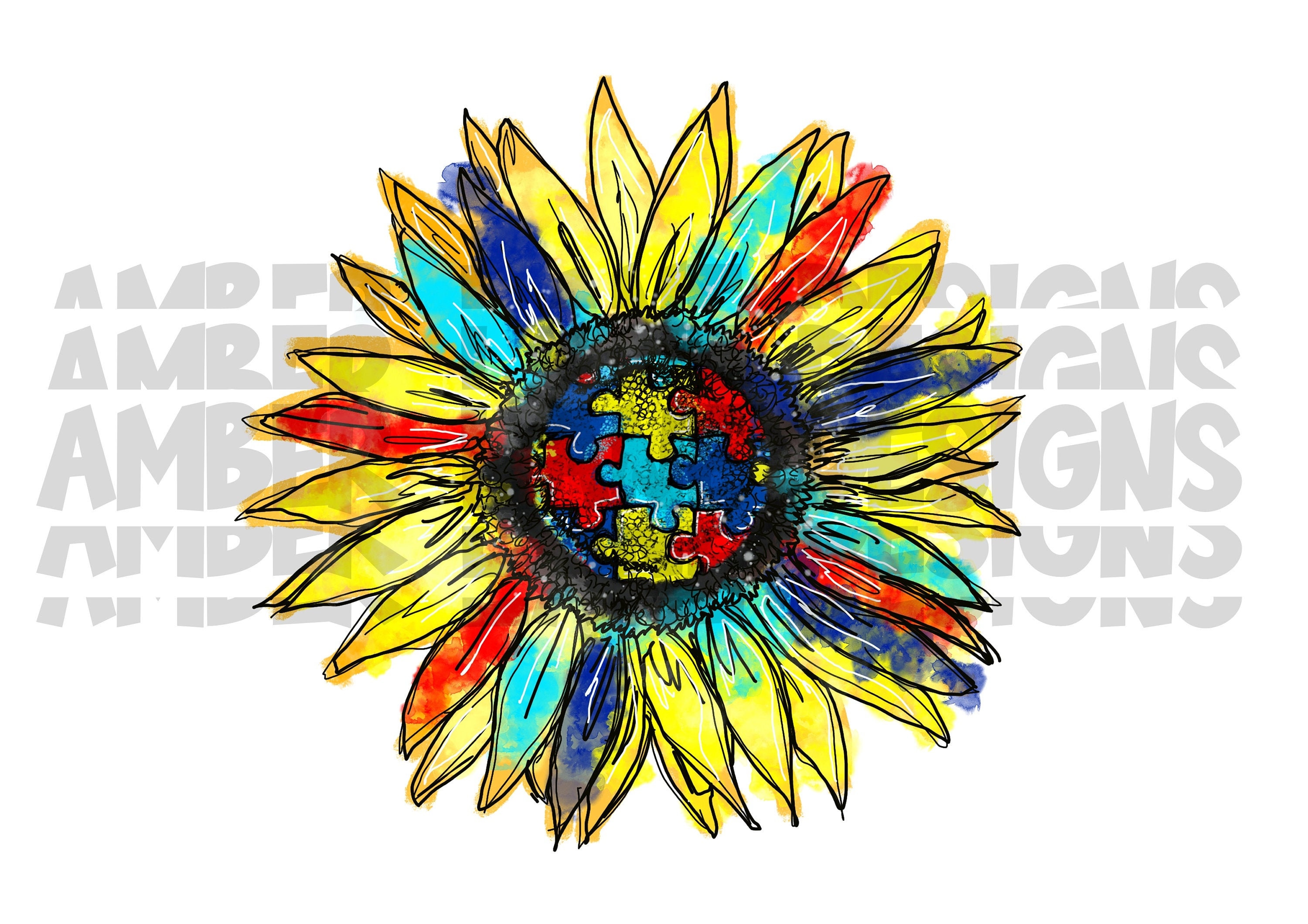 Autism Sunflower png sublimation watercolor Autism logo | Etsy