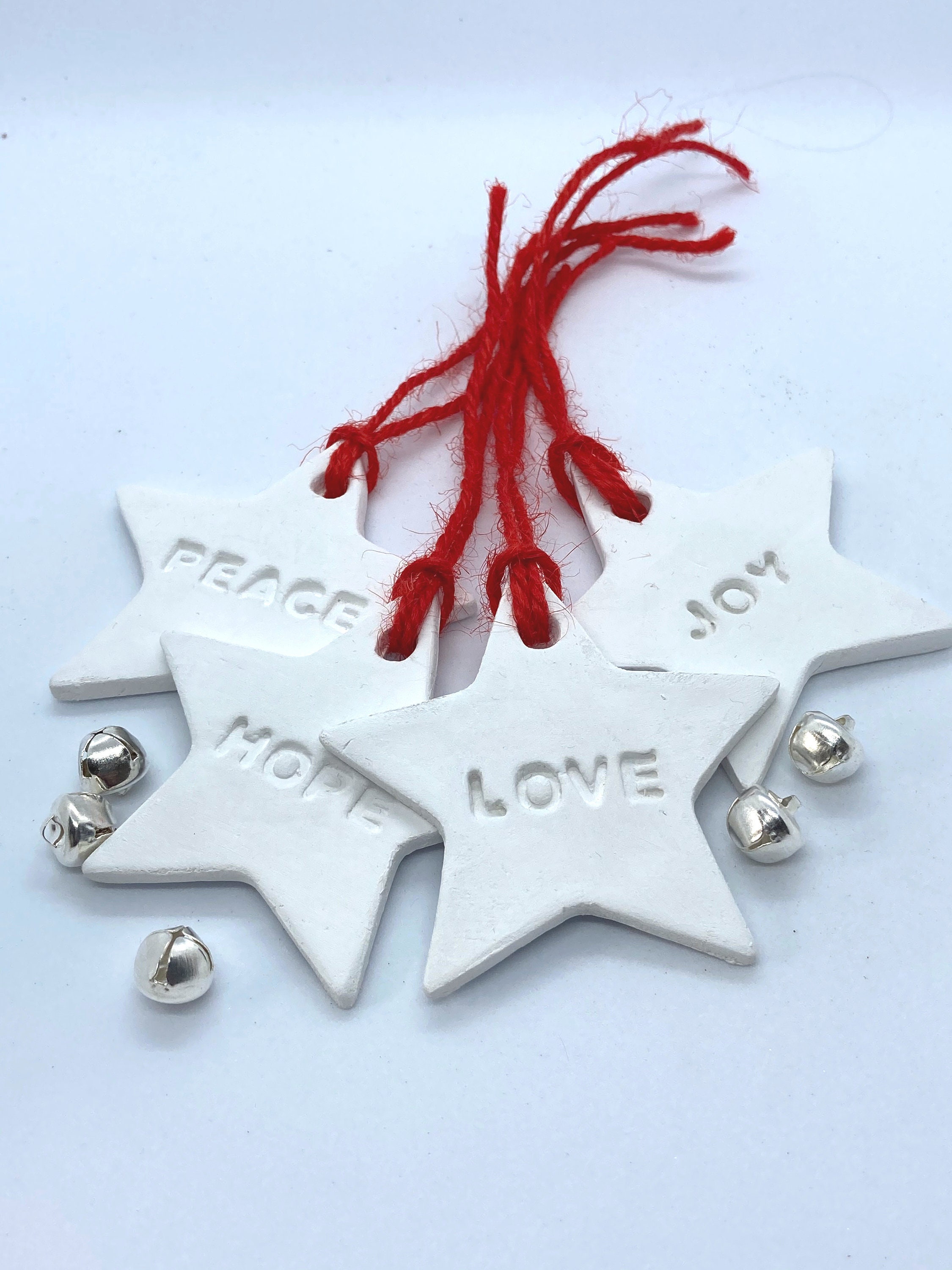 Clay Star Set of 4 Decorations, 6.5cm, Eco Friendly, Joy, Hope, Love ...