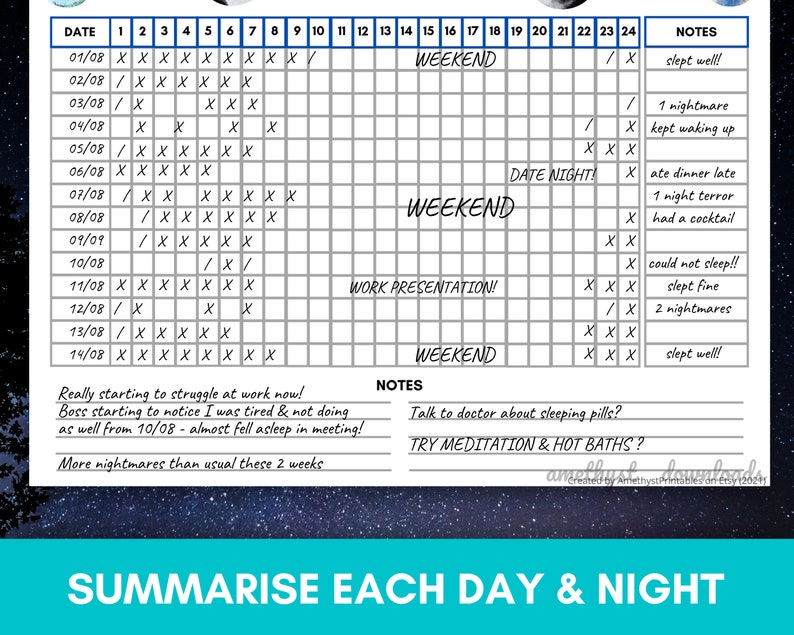 Sleep Diary Printable for Mental Health, Chronic Illness & Insomnia ...