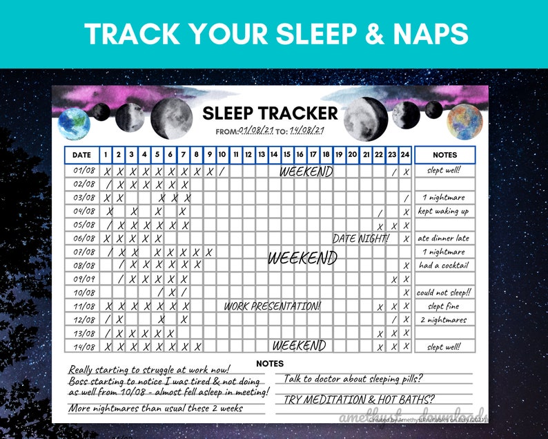 Sleep Diary Printable for Mental Health, Chronic Illness & Insomnia ...