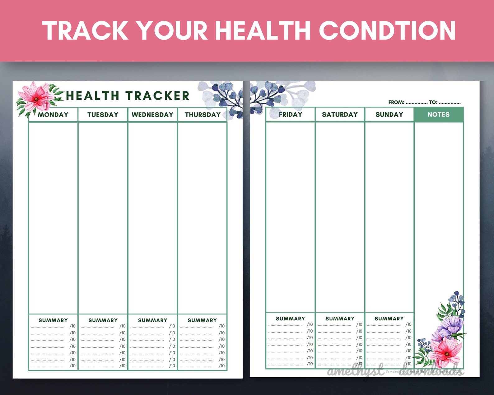 Health Tracker Printable for Chronic Illness Disability & - Etsy