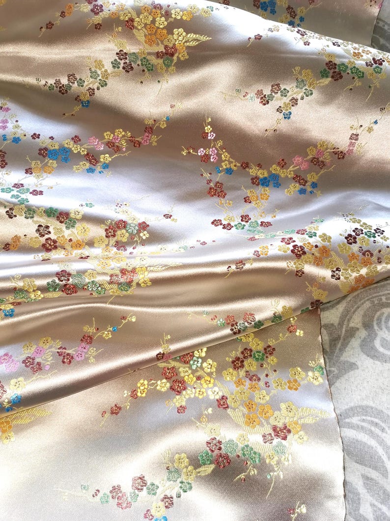 Tela brocada con bordado floral de 1 yarda, satén oriental sedoso, 46 ...