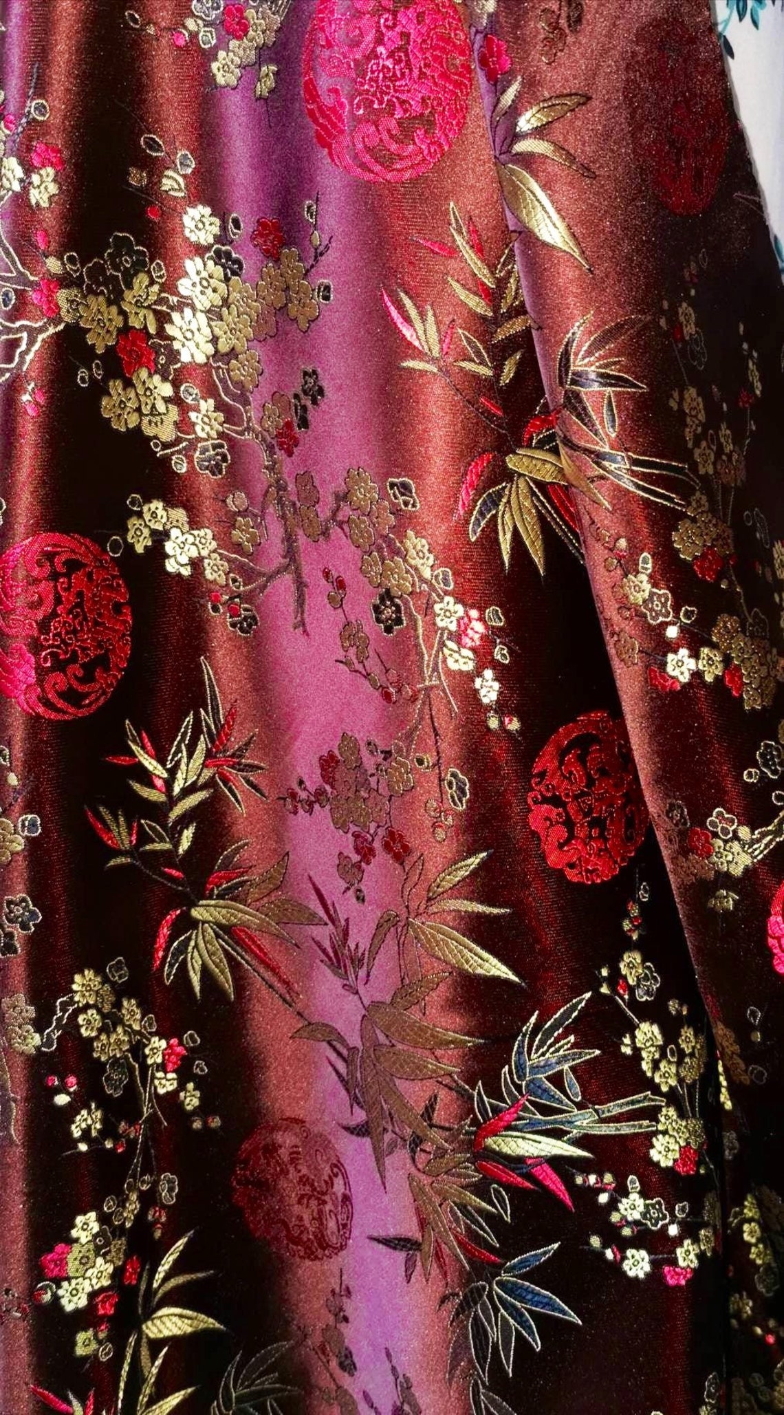 Dark Brown Silky Satin Chinese Floral Brocade Fabric 47”wide Price 1 ...