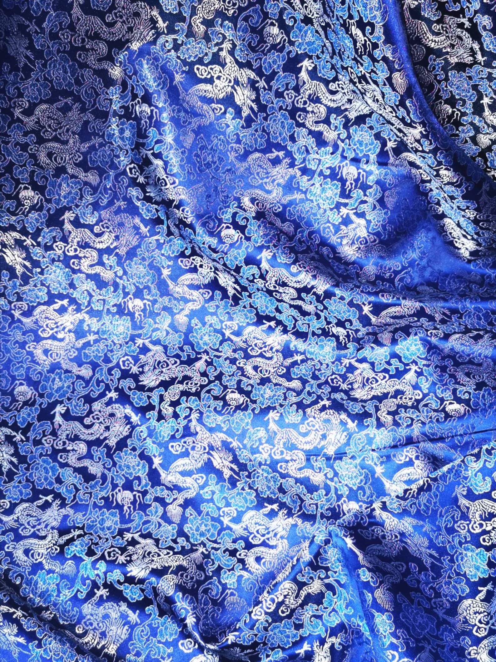 1 Yard Royal Blue Brocade Fabric, Silver Dragon Print, 46 Inch Wide - Etsy
