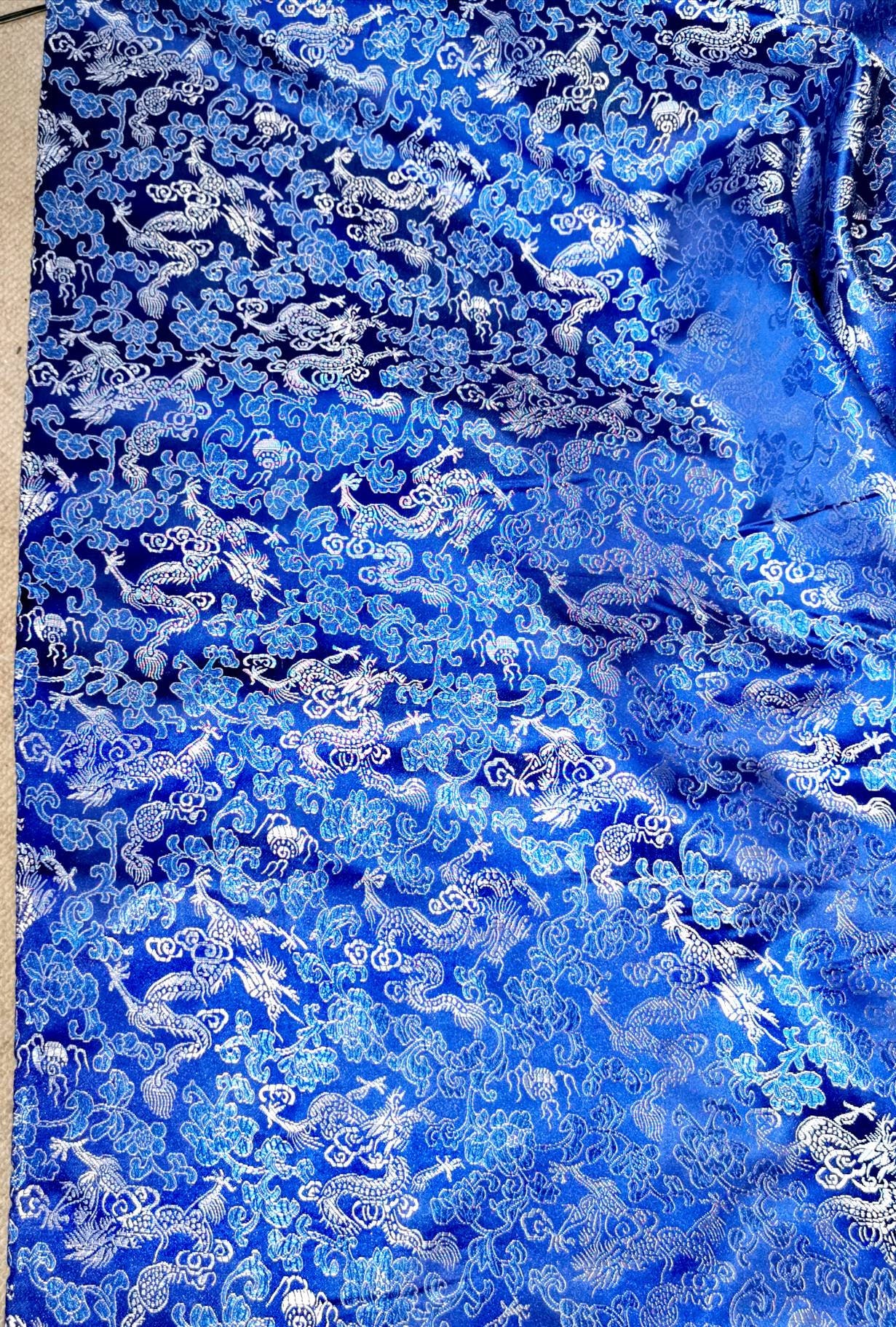 1 Yard Royal Blue Brocade Fabric, Silver Dragon Print, 46 Inch Wide - Etsy
