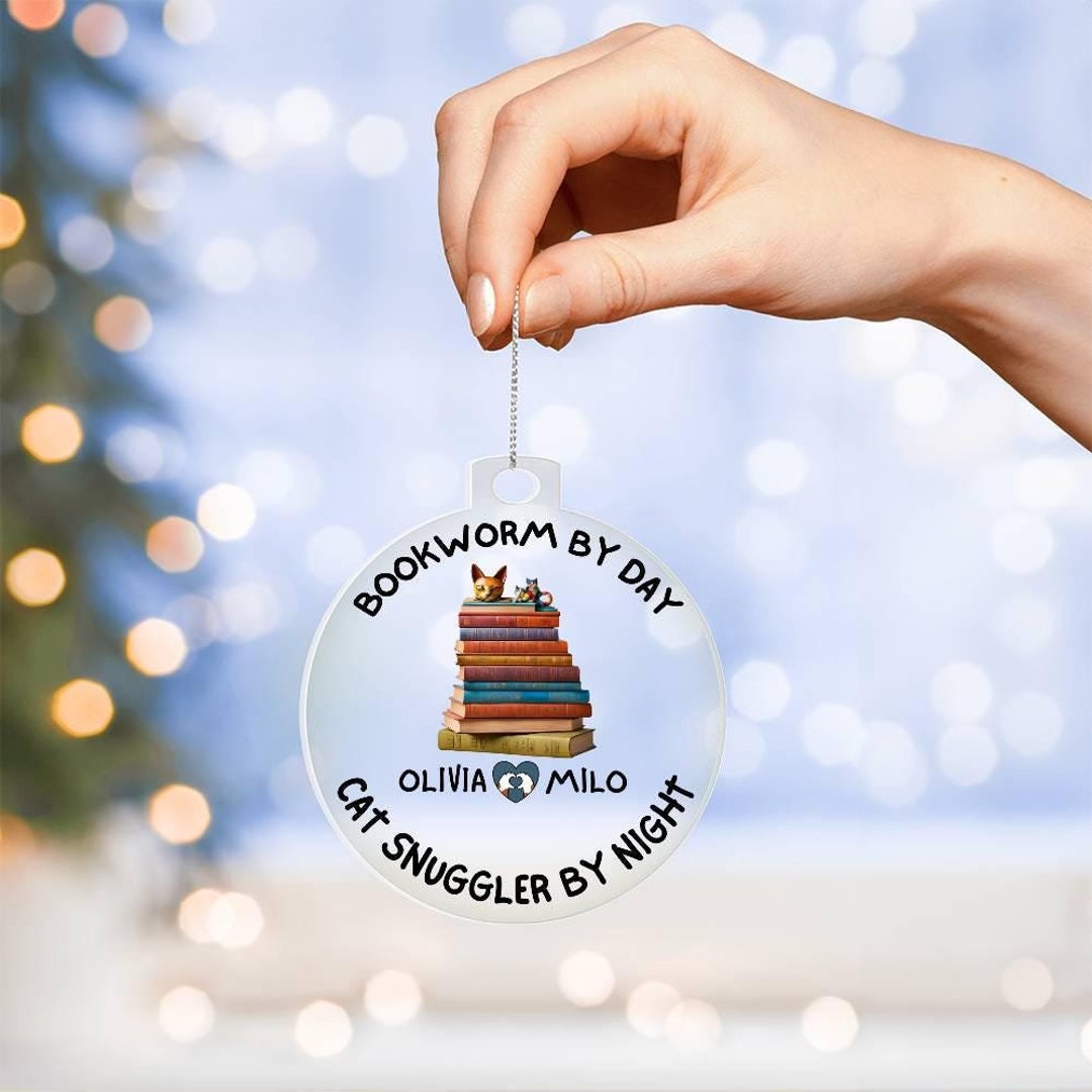 Custom Book Ornament, Custom Book Lover Ornament, Personalized Cat ...