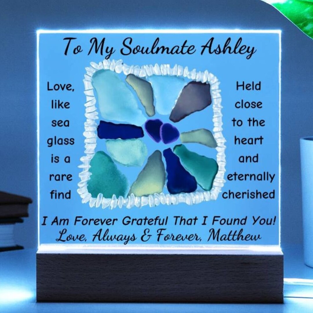 Personalized Sea Glass Art Acrylic Led Table Top Display Soulmate T Valentines Day T