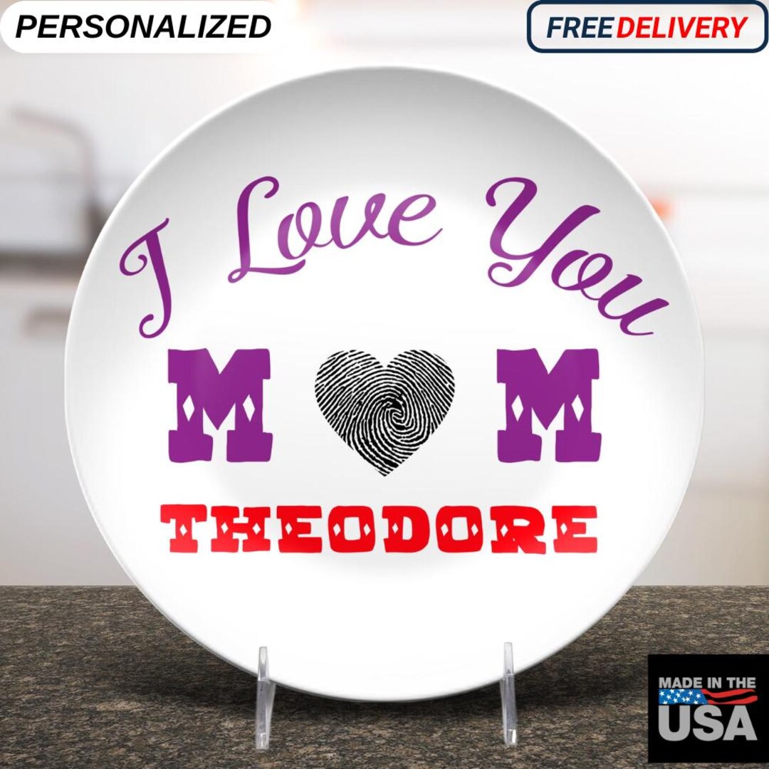 Fingerprint Plate for Mom, Personalized Heart Fingerprint Gifts, Kids ...