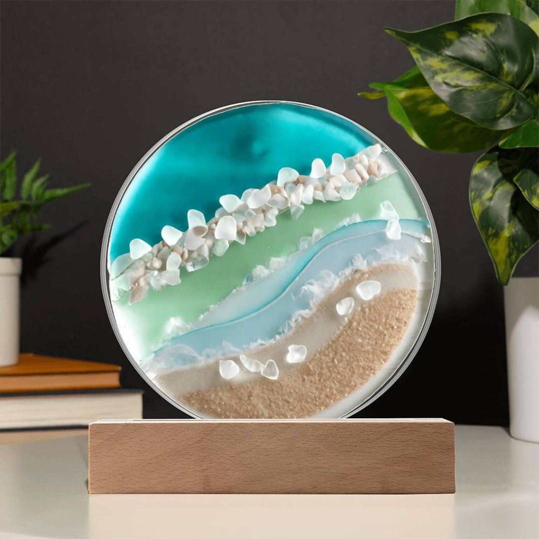 Sea Glass Art Acrylic LED Table Top Lamp Display, Acrylic Plaque Room ...