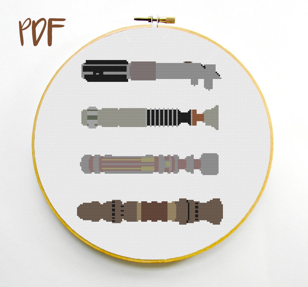 Skywalker Lightsaber Cross Stitch Pattern Star Wars Embroidery Design ...