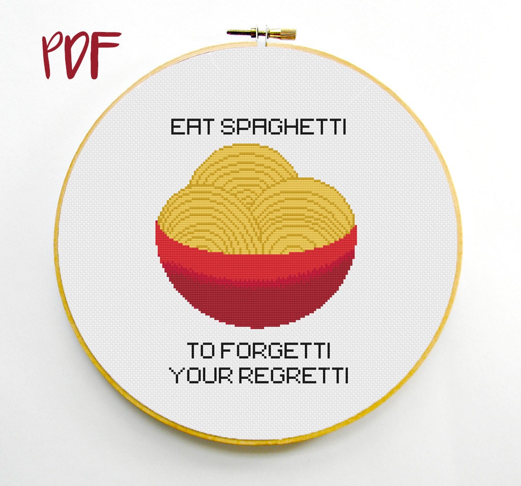Spaghetti Regretti Cross Stitch Pattern Funny Embroidery - Etsy