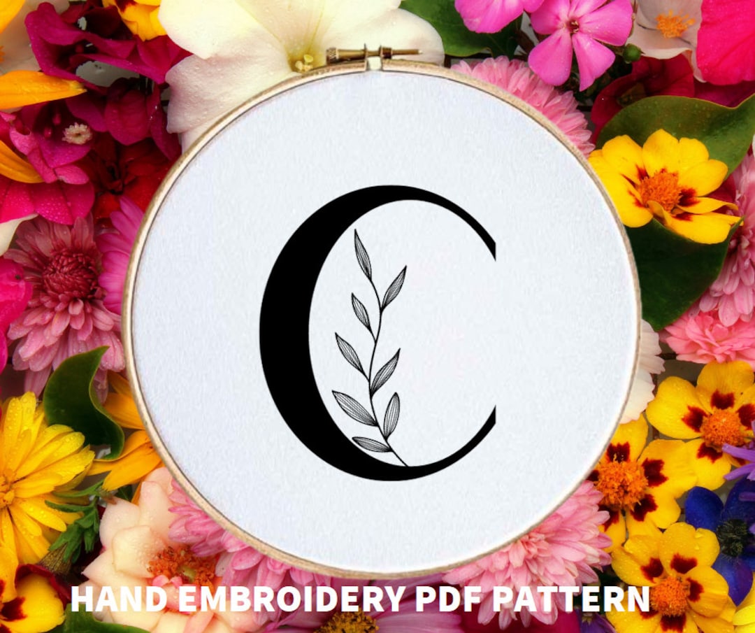 Decorative LETTER C, Embroidery PDF Pattern, Botanical Alphabet, Hand ...