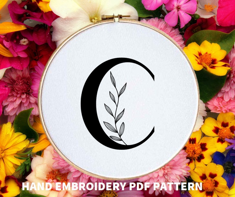 Decorative LETTER C, Embroidery PDF Pattern, Botanical Alphabet, Hand ...