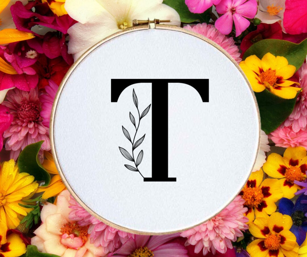 Decorative LETTER T, Embroidery PDF Pattern, Botanical Alphabet, Hand ...
