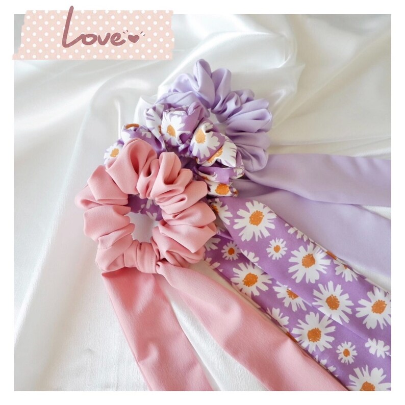 Scrunchie With Ribbon Handmade Soft Fabric Hair Accessory Hairband ...