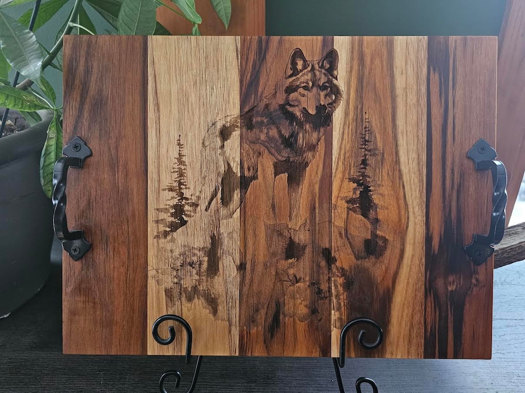 Laser Wolf Teak Wood Charcuterie Board or Cutting Board - Etsy