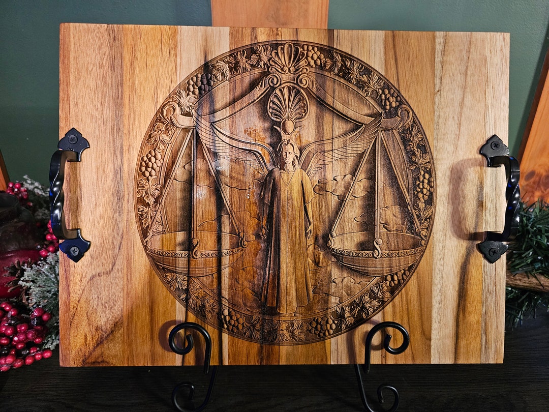 Laser Engraved Libra Zodiac Sign Teak Wood Charcuterie Board or Cutting ...