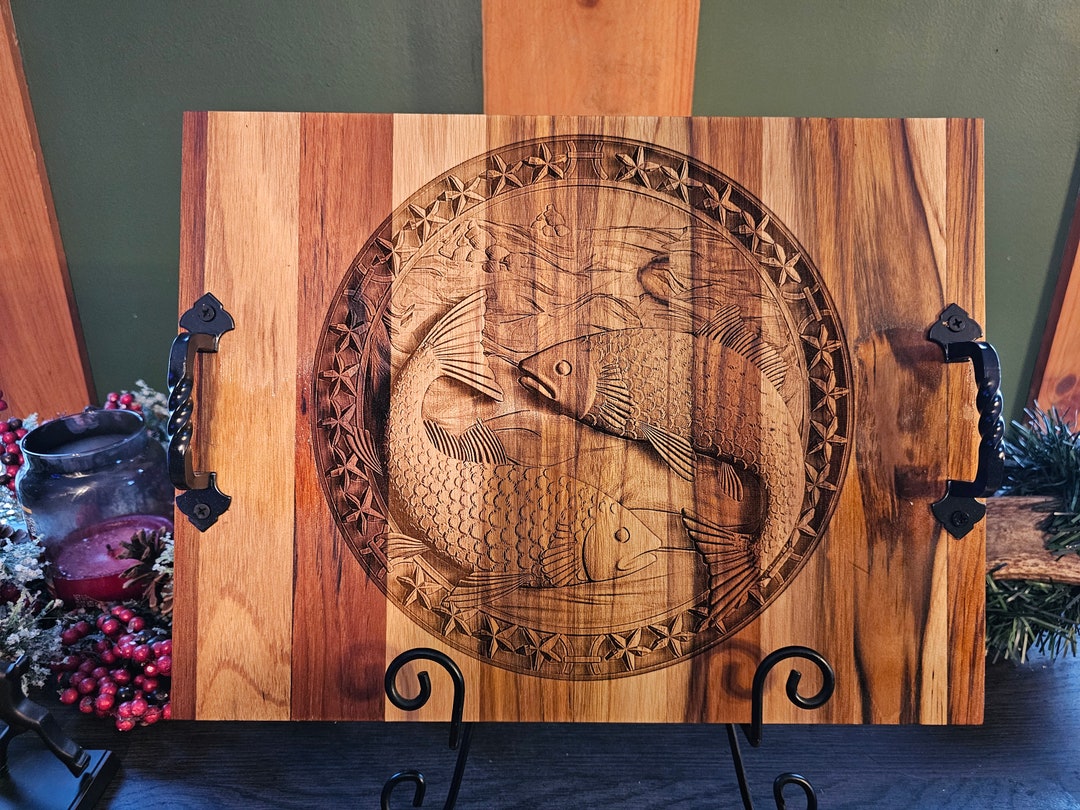 Laser Engraved Pisces Sign Teak Wood Charcuterie Board or Cutting Board ...