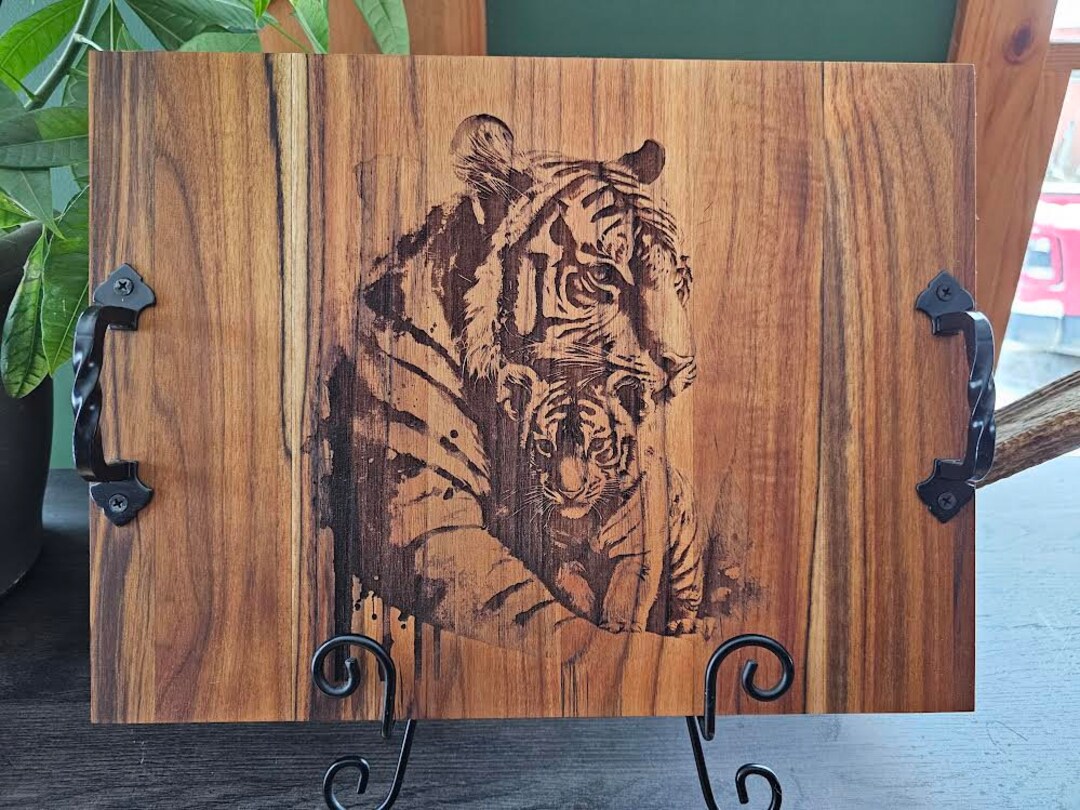 Laser Engraved Mama and Baby Tiger Teak Wood Charcuterie Board or ...