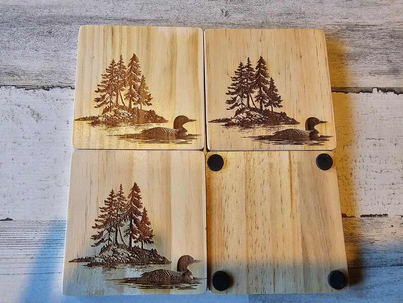 Laser Engraved Loon Wooden Coasters - Etsy
