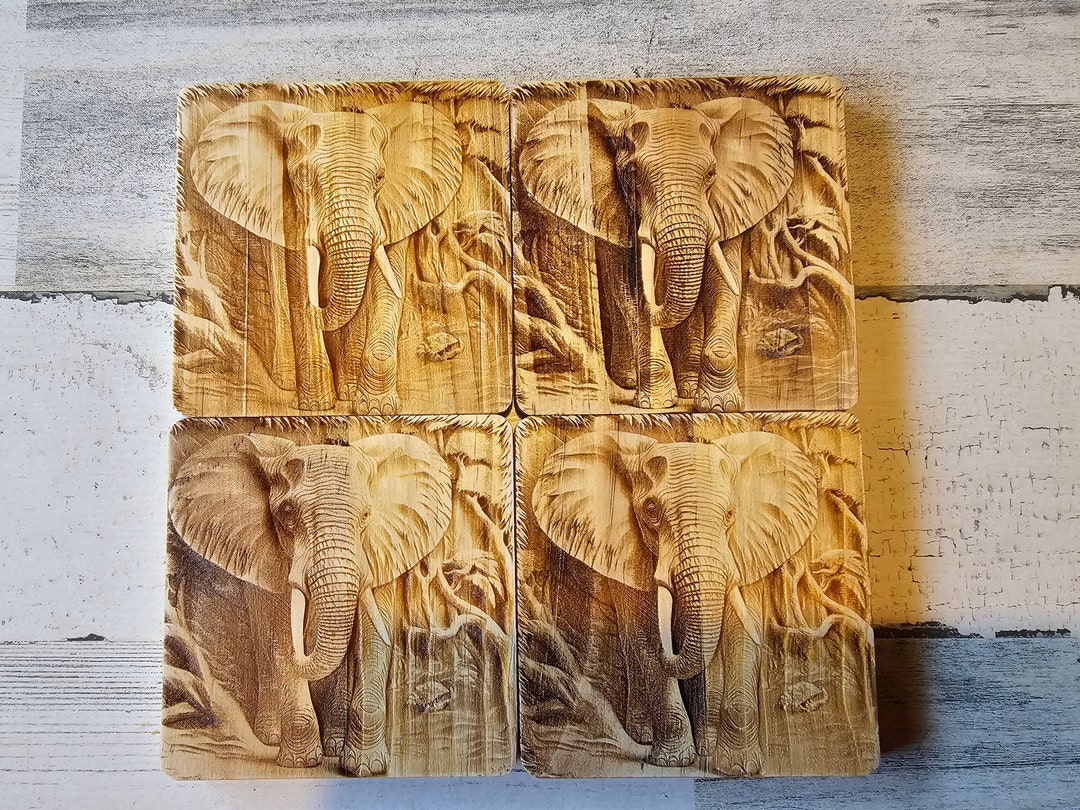 Laser Engraved Elephant Wooden Coasters - Etsy