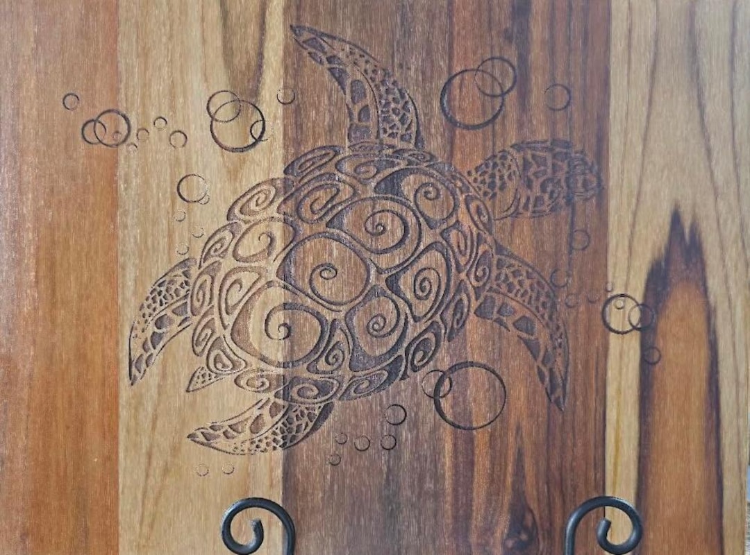 Laser Engraved Turtle Teak Charcuterie Board, Cutting Board (round ...