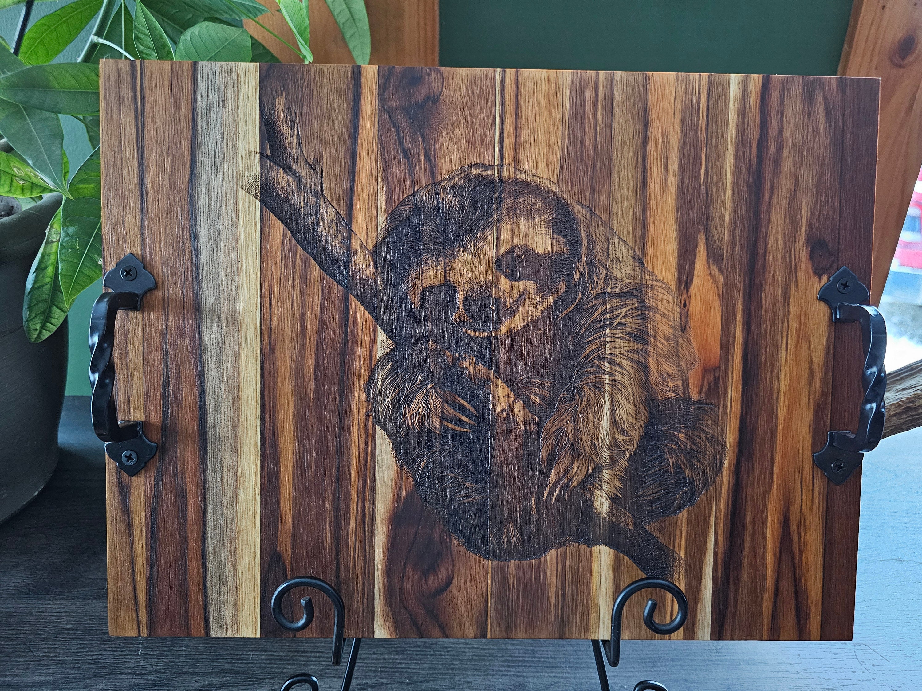 Laser Engraved Sloth on a Limb Teak Wood Charcuterie Board or Cutting ...
