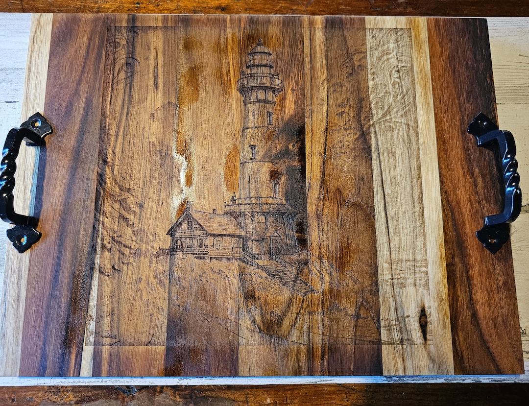 Laser Engraved Teak Wood Lighthouse in Storm Charcuterie or Cutting ...
