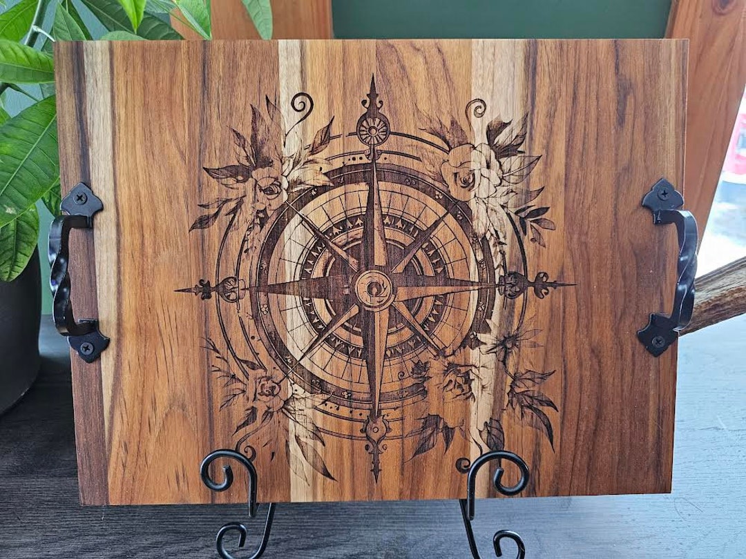 Laser Engraved Compass Teak Wood Charcuterie Board or Cutting Board - Etsy