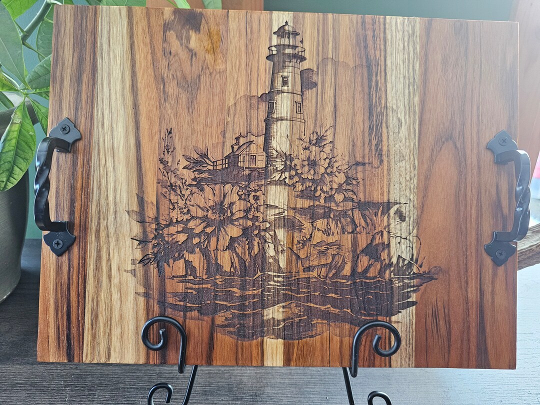 Laser Engraved Lighthouse Teak Wood Charcuterie Board or Cutting Board ...