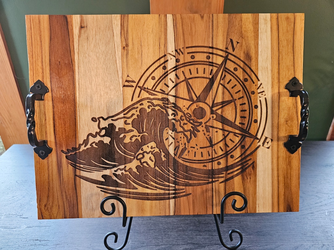 Laser Engraved Nautical Wave Teak Wood Charcuterie Board or Cutting ...