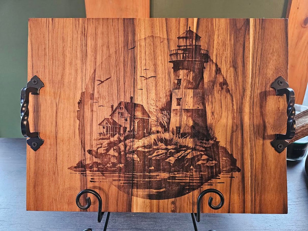 Laser Engraved Lighthouse Teak Wood Charcuterie Board or Cutting Board ...