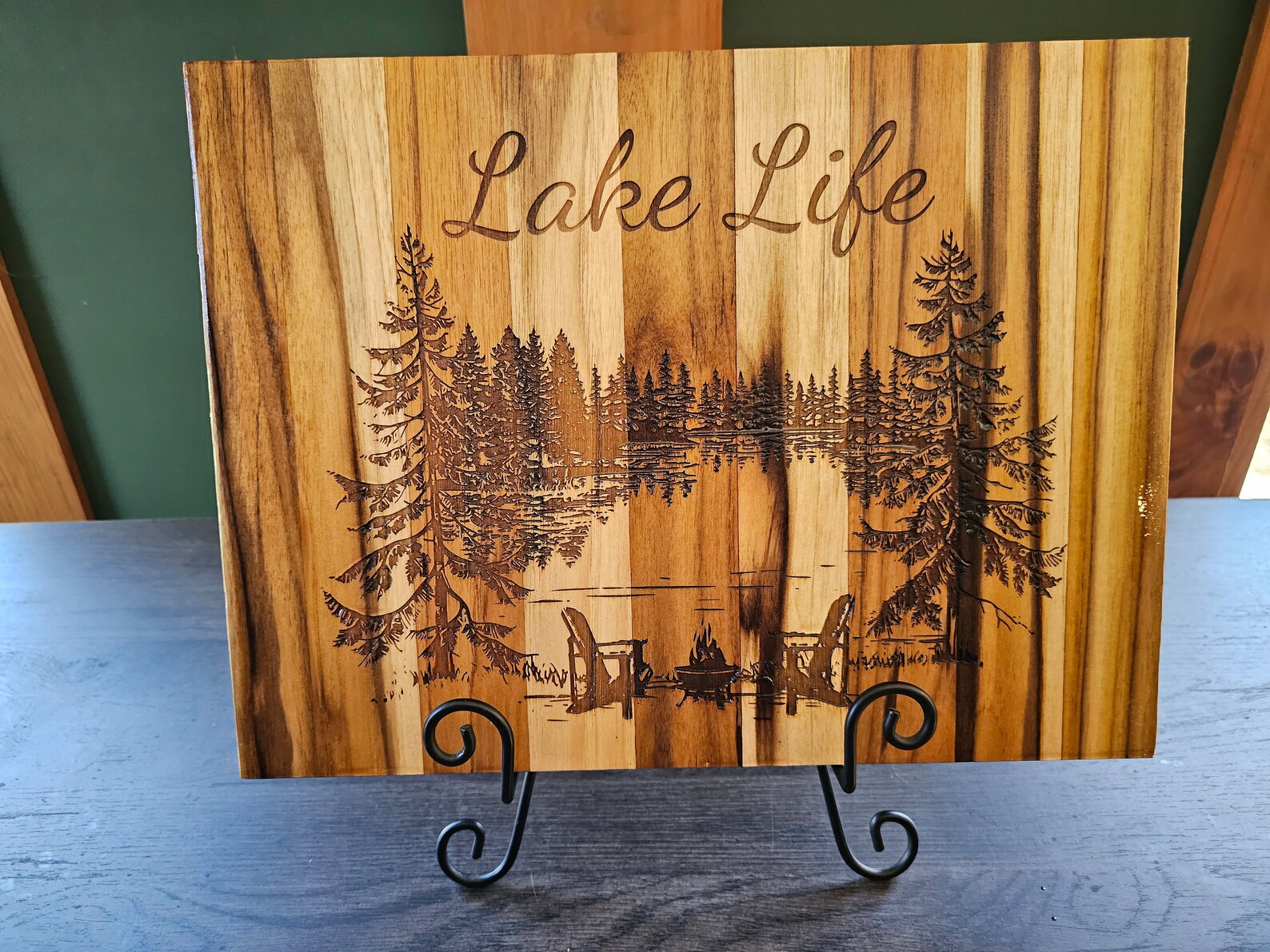 Laser Engraved Lake Life Teak Wood Charcuterie Board or Cutting Board ...