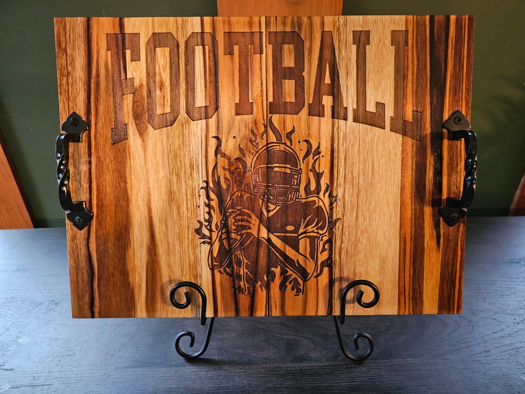 Laser Engraved Football Teak Wood Charcuterie Board or Cutting Board - Etsy