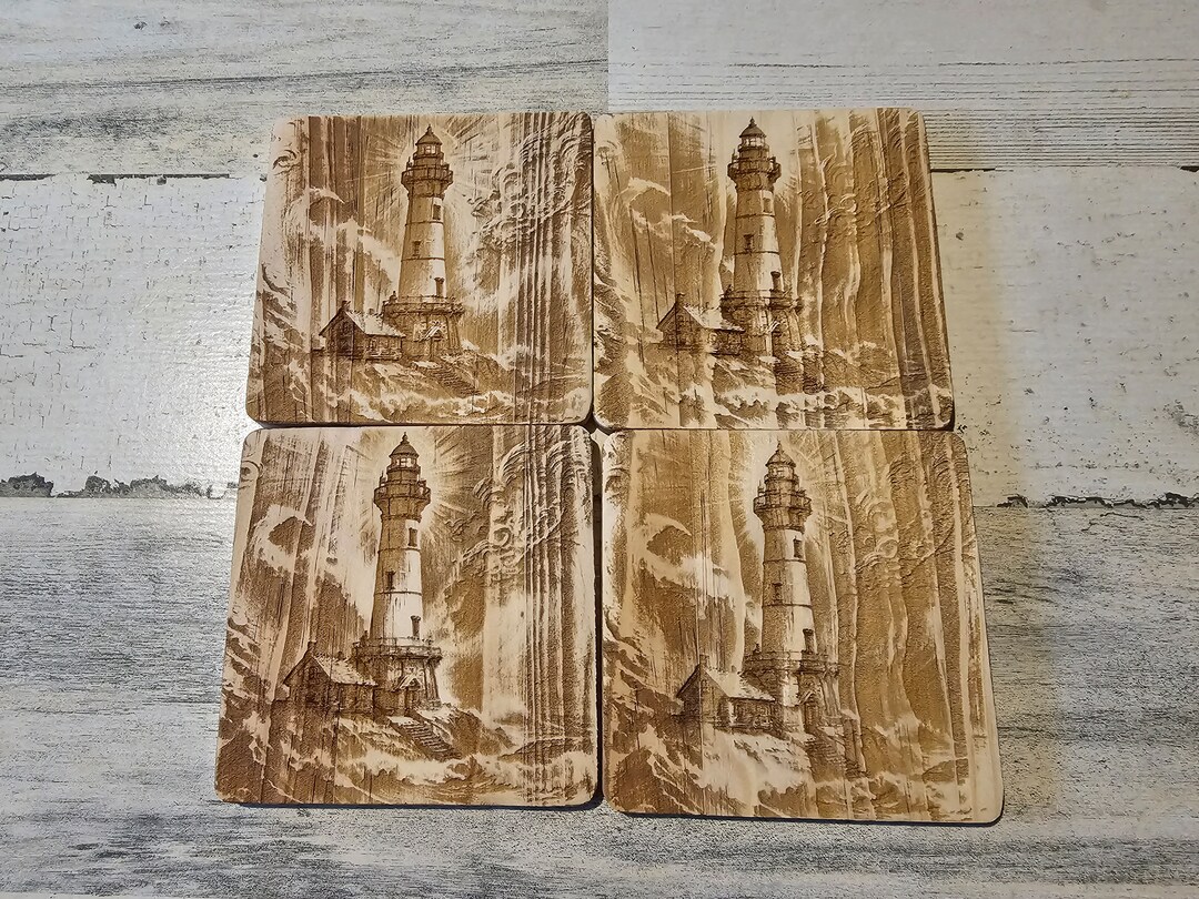 Laser Engraved Lighthouse Storm Wooden Coasters - Etsy