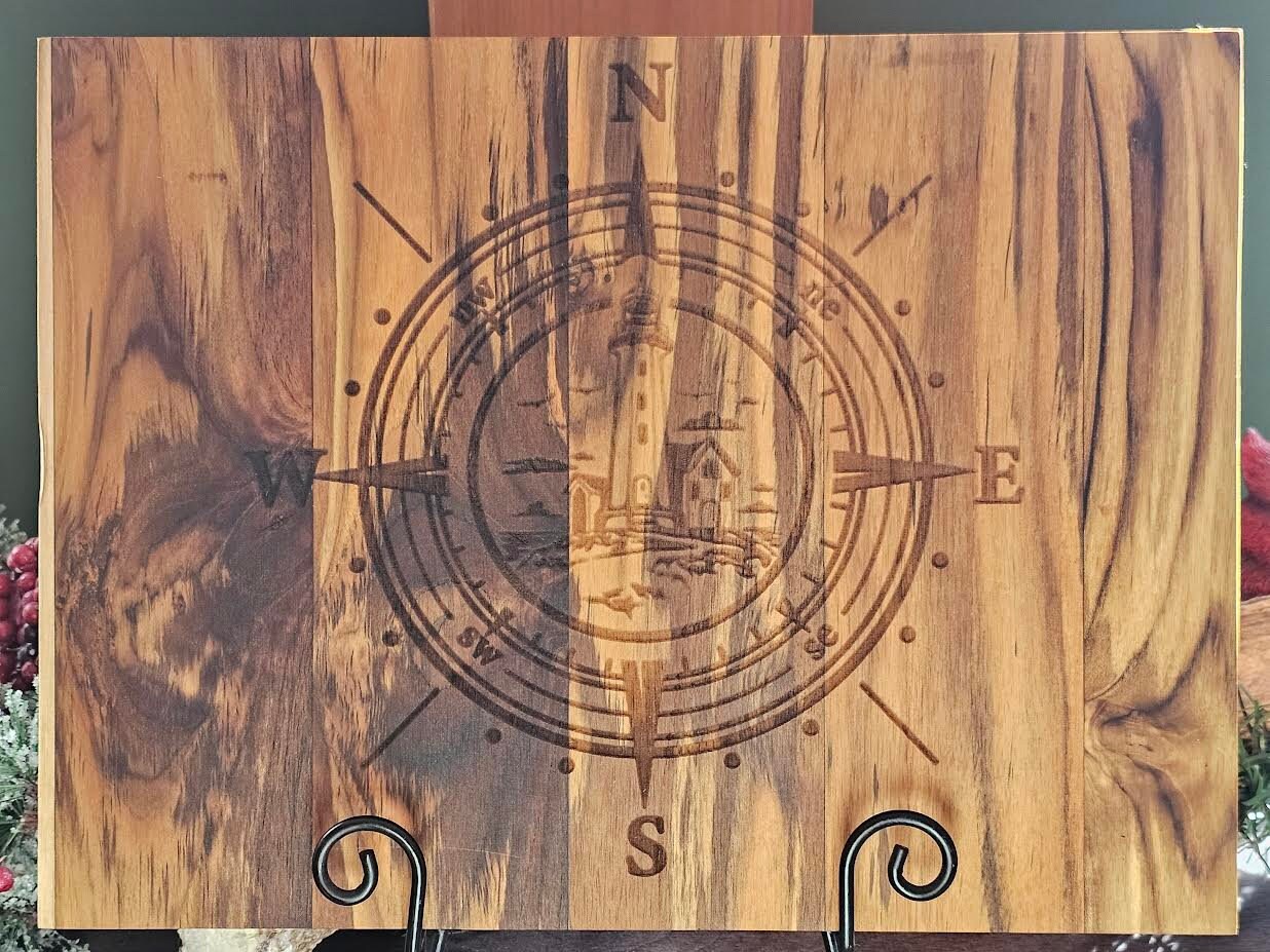 Laser Engraved Compass Lighthouse Teakwood Charcuterie Board or Cutting ...