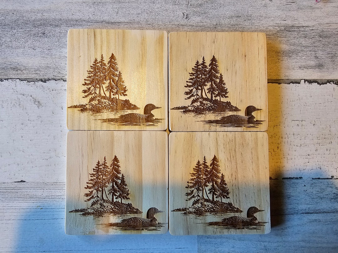 Laser Engraved Loon Wooden Coasters - Etsy