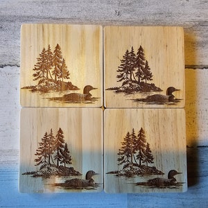 Laser Engraved Loon Wooden Coasters - Etsy