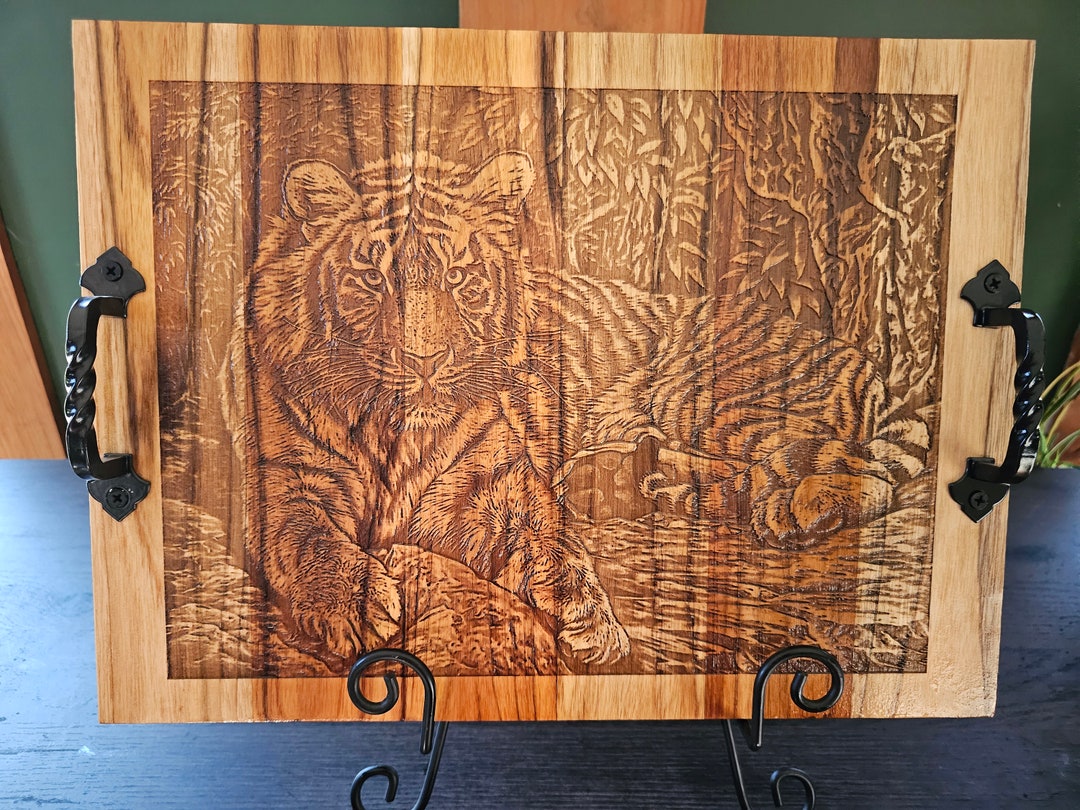 Laser Engraved Tiger Teak Wood Charcuterie Board or Cutting Board - Etsy