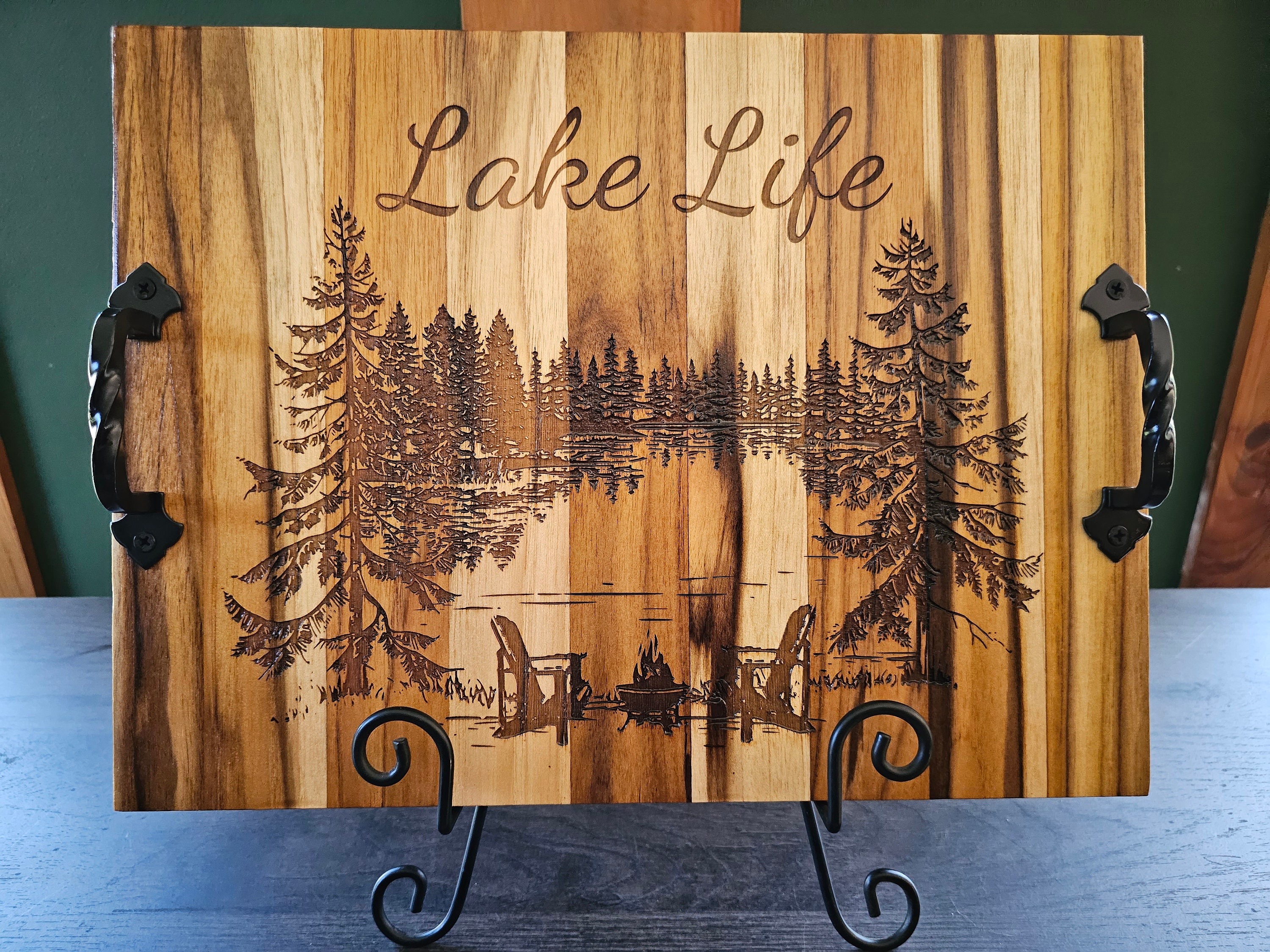 Laser Engraved Lake Life Teak Wood Charcuterie Board or Cutting Board ...