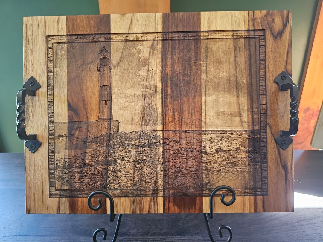 Laser Engraved Lighthouse on Rocks Teak Wood Charcuterie Board or ...