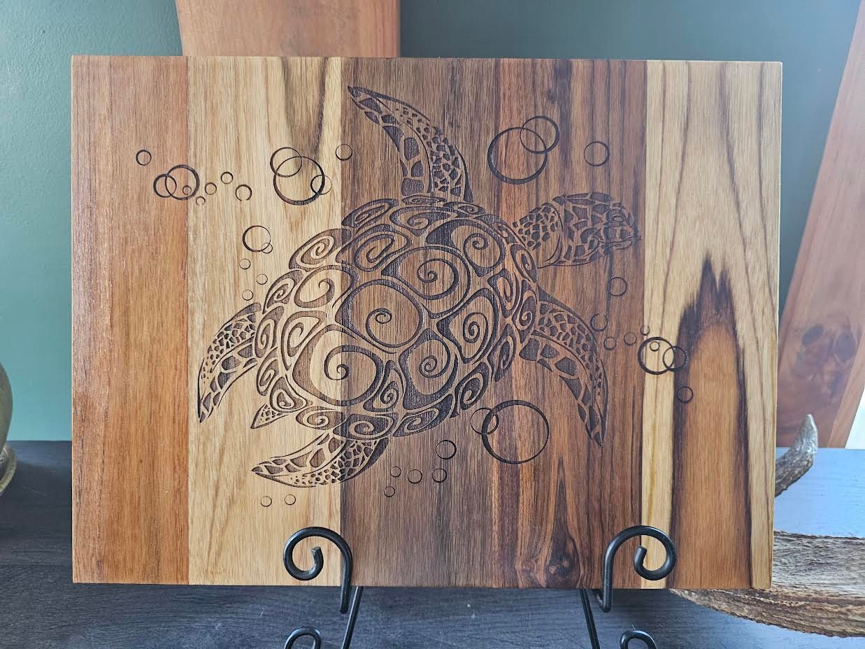 Laser Engraved Turtle Teak Wood Charcuterie Board or Cutting Board - Etsy