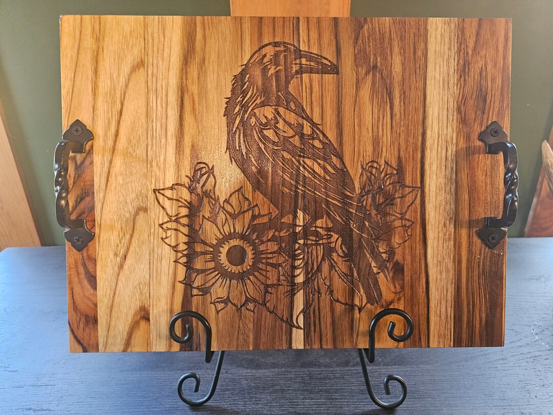 Laser Engraved Crow Teak Wood Charcuterie Board or Cutting Board - Etsy