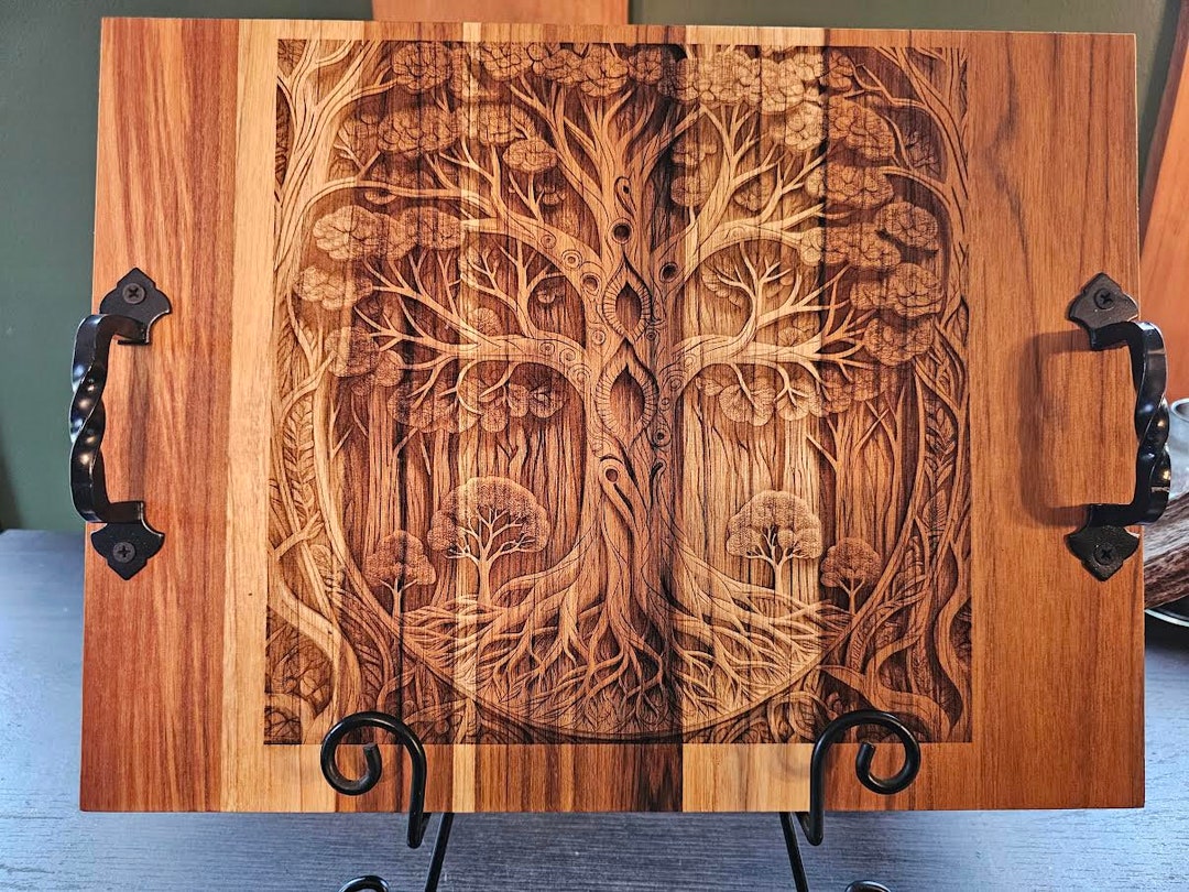 Laser Engraved Tree Teakwood Charcuterie Board or Cutting Board - Etsy