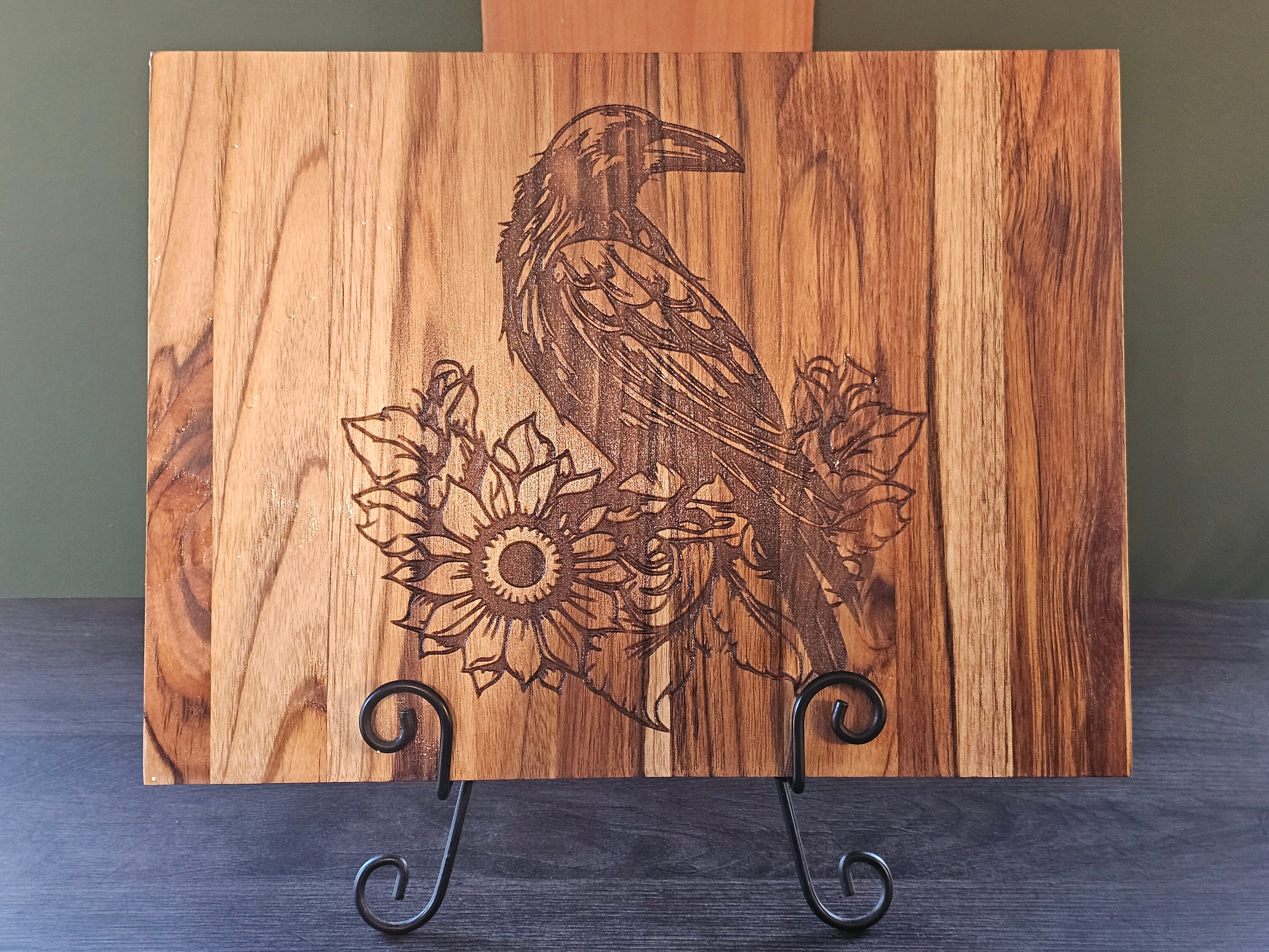 Laser Engraved Crow Teak Wood Charcuterie Board or Cutting Board - Etsy