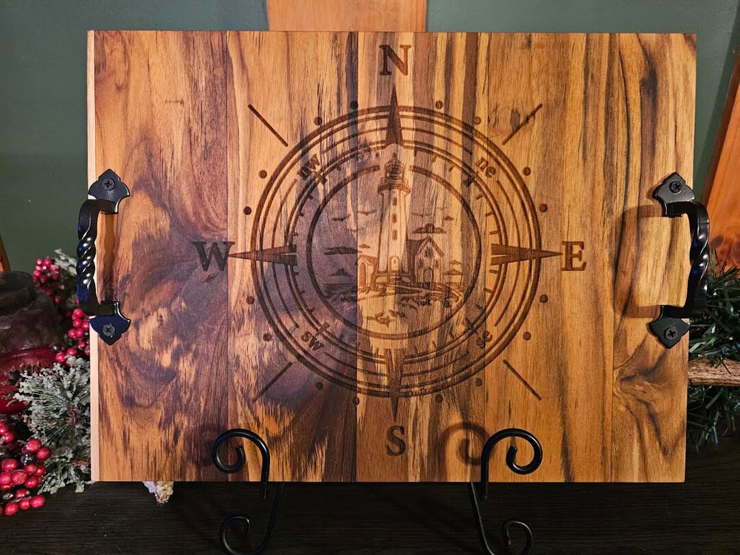 Laser Engraved Compass Lighthouse Teakwood Charcuterie Board or Cutting ...