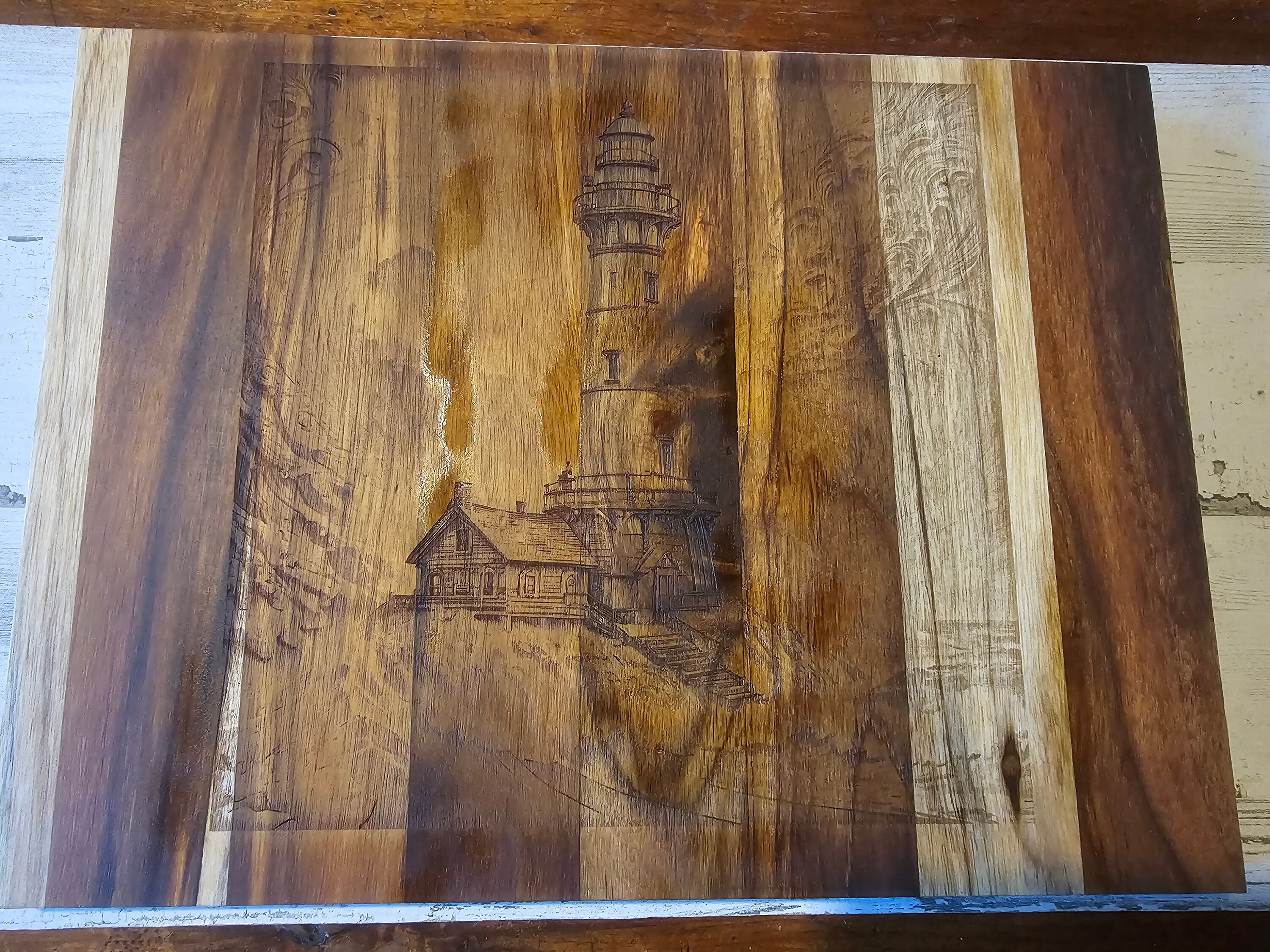 Laser Engraved Teak Wood Lighthouse in Storm Charcuterie or Cutting ...
