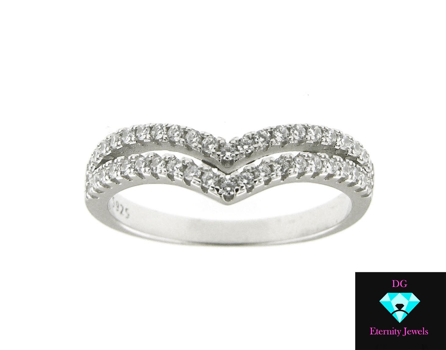 STERLING SILVER .925 Micro Pave Set Double V Shape Promise Ring Size 6 ...